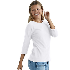 Hanes Women's Stretch Cotton Raglan Sleeve Tee, White, 2X Large