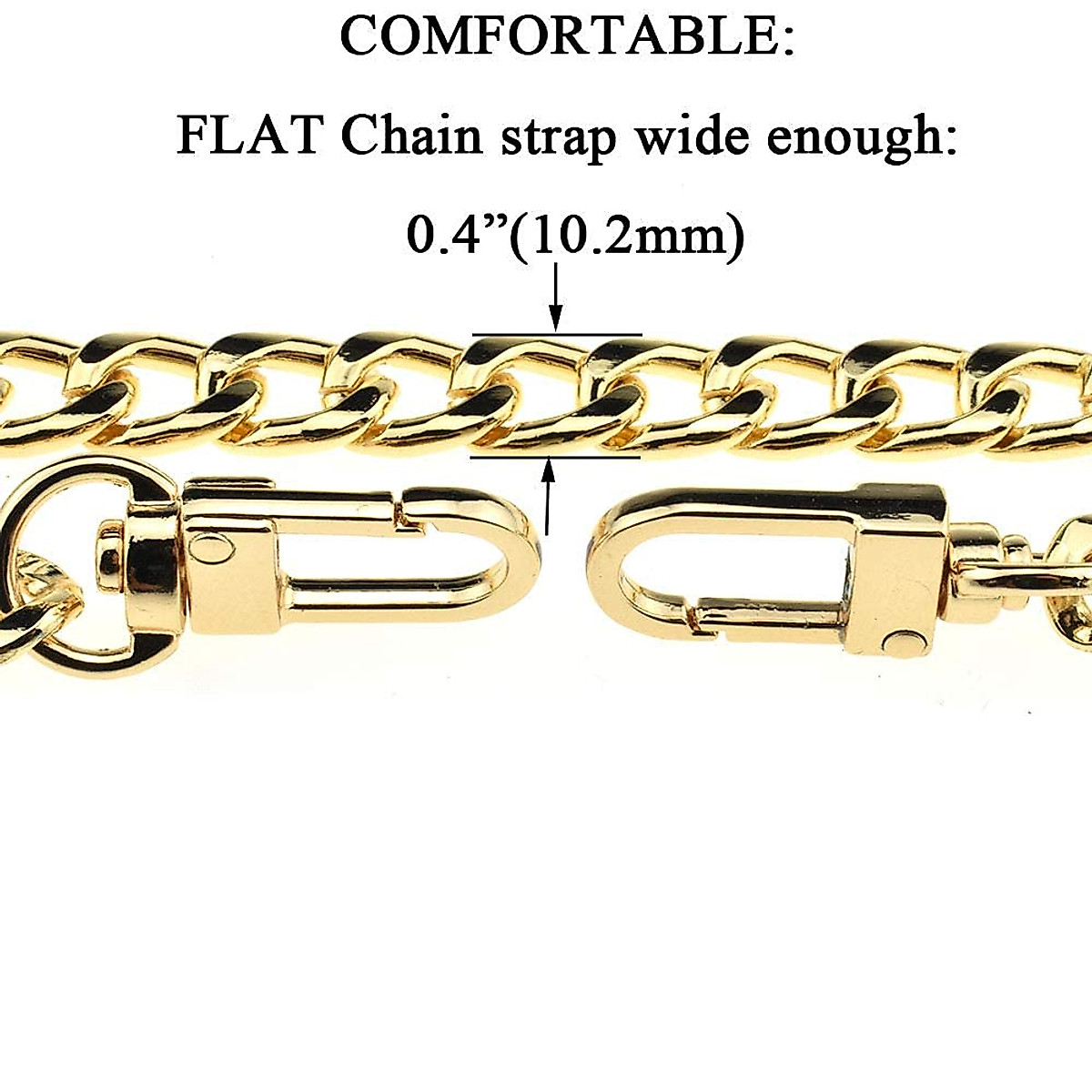 HAHIYO Purse Chain Strap Length 47.2" SPOT-ON Gold for Shoulder Cross Body Sling Purse Handbag Clutch Bag Replacement Strap Comfortable Flat 0.4" Wide Enough 2.4mm Extra Thick Metal Strap 1 Pack