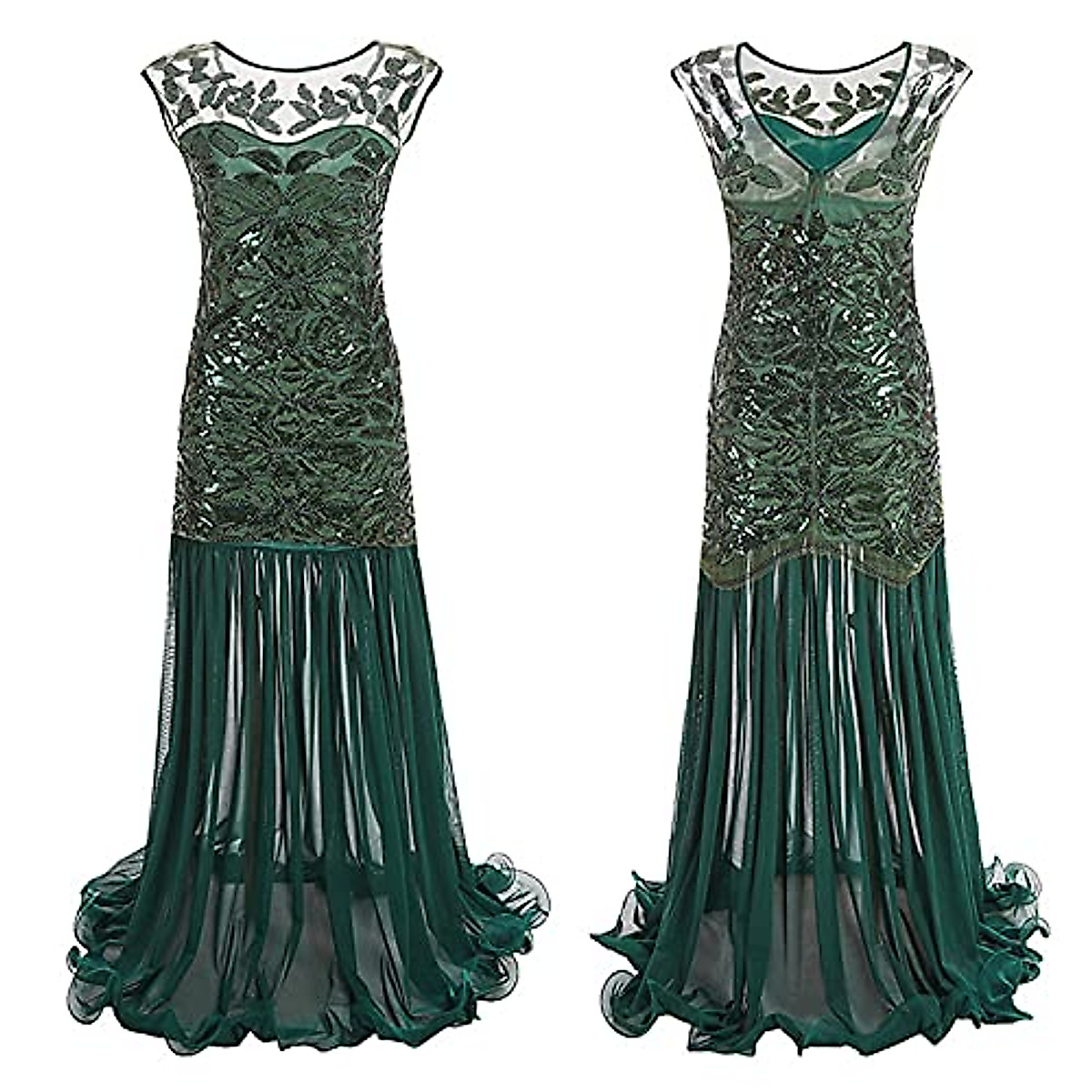MIASHUI Womens Dress Women's Dress Vintage 1920s Sequin Beaded Tassels Party Night Long Maxi Dress Womens Summer Dresses Green