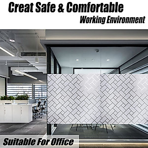 Frosted Lattice Window Privacy Film Frosted Glass Covering Static Cling Window Sticker Decorative Glass Window Cling Anti-UV Non Adhesive for Home Bathroom Office (17.5Inch X 16.4Feet)