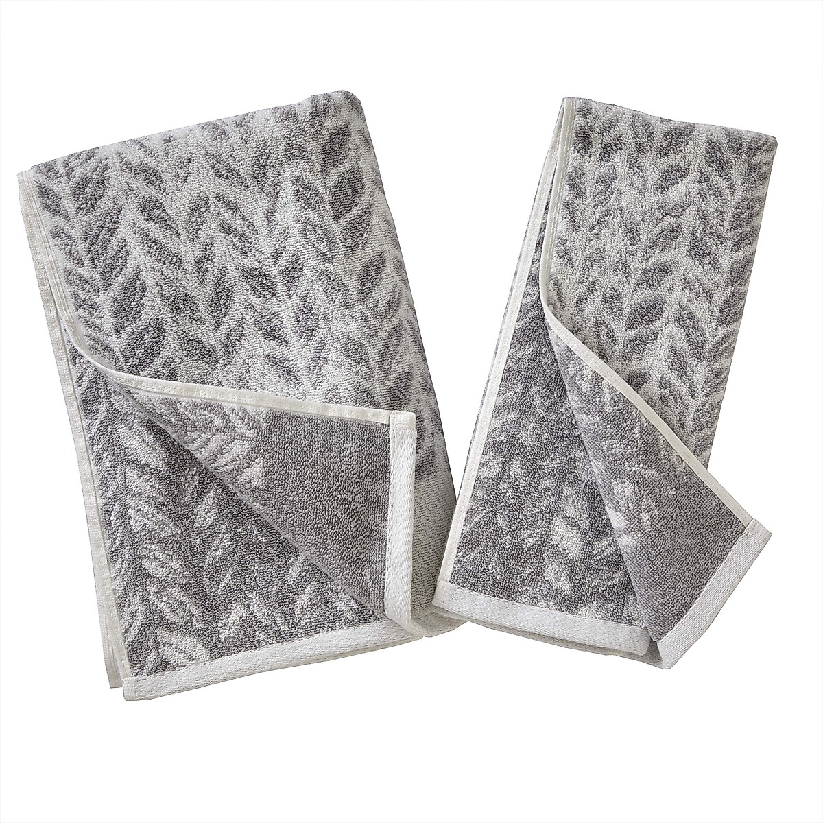 SKL Home by Saturday Knight Ltd. Distressed Leaves Hand Towel,Gray, 16" x 26", 2 Count (Pack of 1)