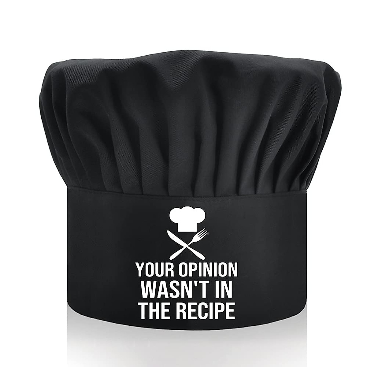 DYJYBMY Your Opinion Wasn't in The Recipe, Adult Adjustable Kitchen Cooking Hat with Elastic Band Chef Baker Cap Black, Funny BBQ Chef Hat for Men, Dad, Husband, Barbecue Grill Gift for Men