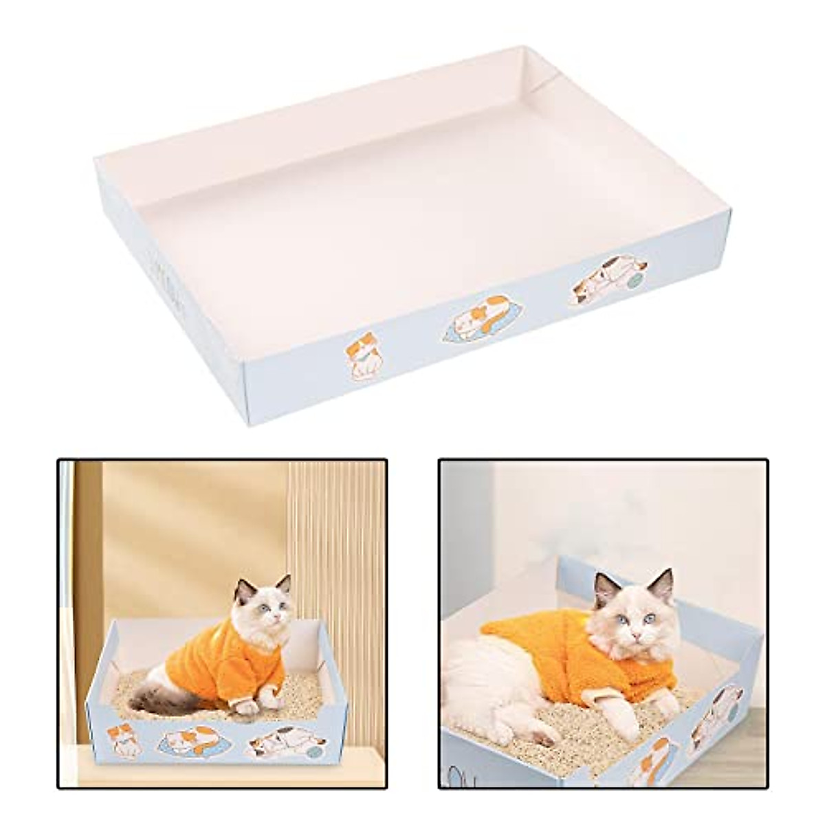 ＡＷＨＡＯ Disposable Cat Litter Box Litter Pan Kitty Travel Toilet Potty Toilet for Indoor Cats, Blue 35x25.5x5cm