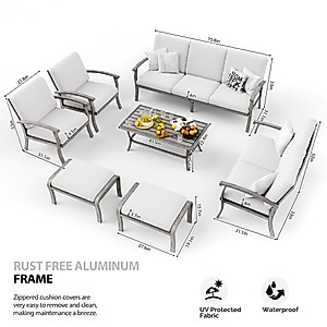 HAPPATIO 7 Piece Aluminum Patio Furniture Set, 3-Seat Outdoor Loveseat, Outdoor Sectional Sofa with Ottomans and Coffee Table, Garden Conversation Set with Armchairs for Lawn Deck (Gray)