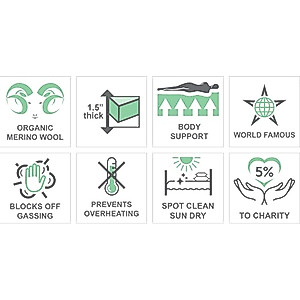 Sleep & Beyond 76 by 80-Inch Organic Merino Wool Mattress Topper, King, Ivory