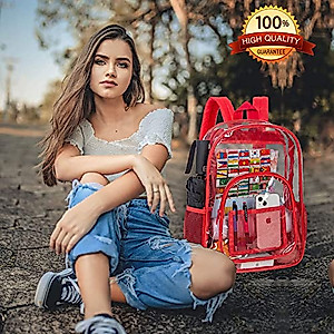 Clear Backpack, Transparent Bookbag Heavy Duty See Through Backpacks for Men - Red