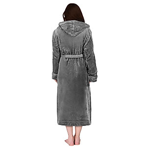 NY Threads Women's Fleece Hooded Bathrobe Plush Long Spa Robe, Medium, Steel Grey