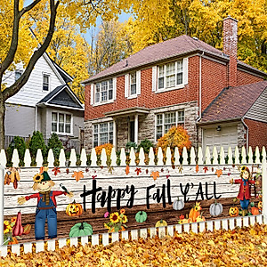 Fall Decorations Happy Fall Yard Banner 118" x 24" Large Fall Harvest Thanksgiving Outdoor Yard Decorations Autmun Scarecrow Yard Banner Sign for Fall Thanksgiving Party Supplies