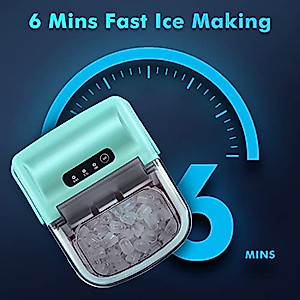 Ice Makers Countertop with Self-Cleaning, 26.5Lbs/24Hrs, 9 Cubes Ice Ready in 6 Mins, Portable Ice Maker with Ice Scoop/Basket for Home/Kitchen/Office/Bar, Green(with Handle)