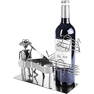 BRUBAKER Wine Bottle Holder 'Piano' - Table Top Metal Sculpture - with Greeting Card