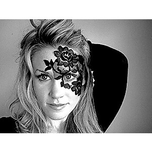 Reusable Adhesive Black Lace Masquerade Mask by LacedAndWaisted - includes liquid adhesive, no stick or strap needed! (strapless lace mask)