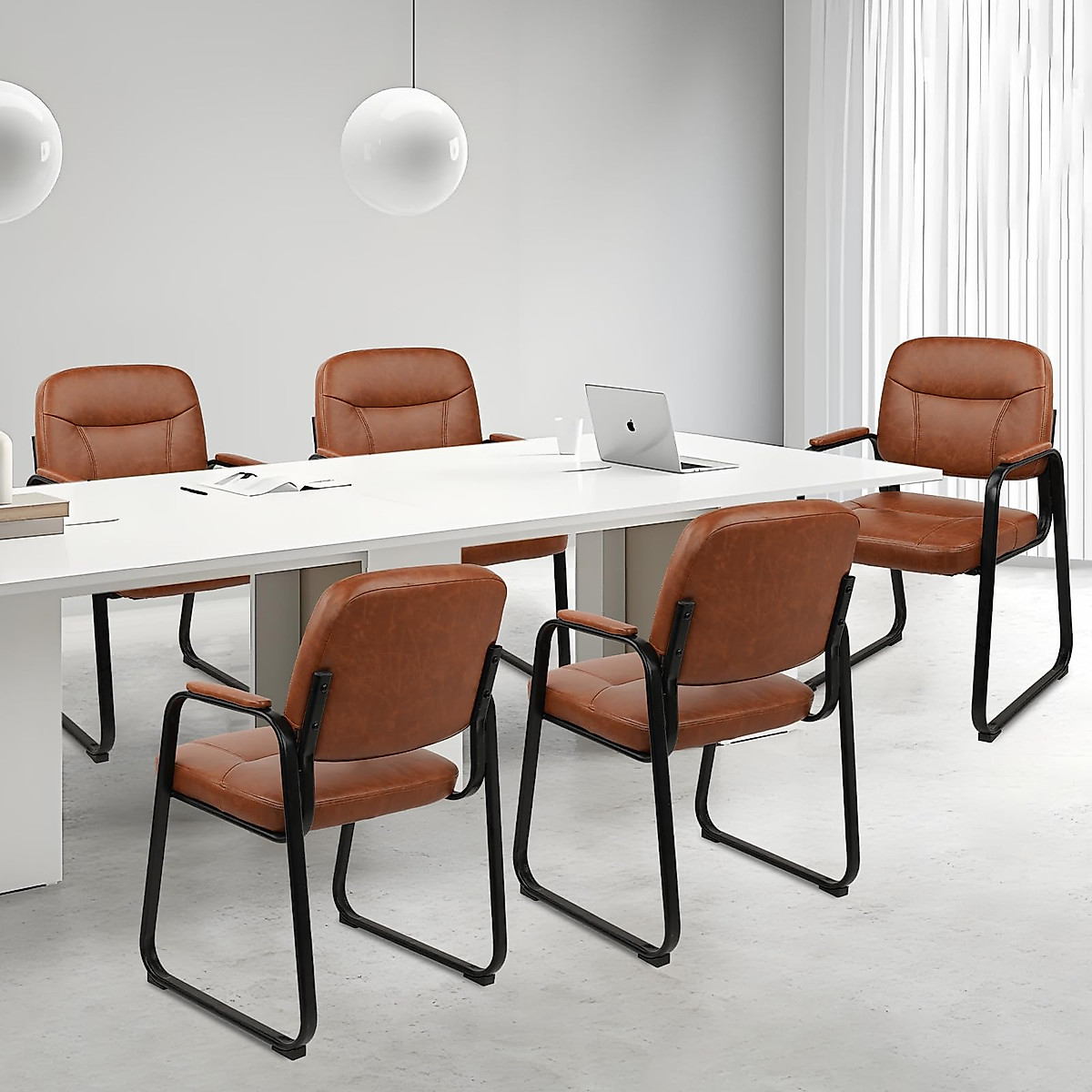 CLATINA Waiting Room Guest Chair with Bonded Leather Padded Arm Rest Modern Style with Sled Base for Office Reception and Conference Desk Black 1Pack