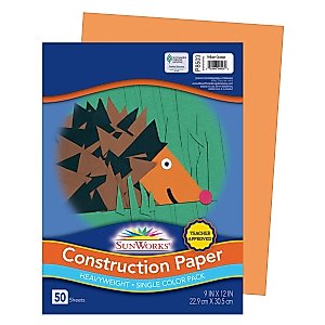 SunWorks Heavyweight Construction Paper, 9 x 12 Inches, Yellow Orange, Pack of 50