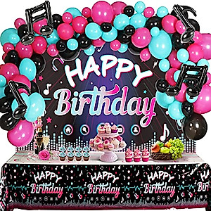 OurWarm 130 Pcs Tik Tok Birthday Party Decorations, Music Happy Birthday Decorations, Tiktok Party Theme Party Supplies Includes Happy Birthday Banner, Balloons Arch, Tablecloth for Birthday Decor