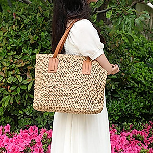 Straw Bag for Women Woven Beach Structured Tote Handmade Crochet Carteras De Mujer Summer Shoulder Bohemian Hobo Pom Travel