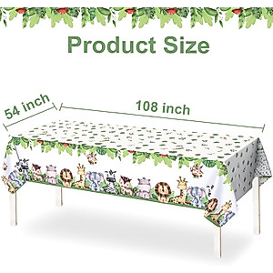 FLUBARE 3Pack Jungle Safari Tablecloths Wild Animals Table Cover, Safari Baby Shower Decorations, 108" x 54" Wild One Birthday Party Supplies (Sage Green)