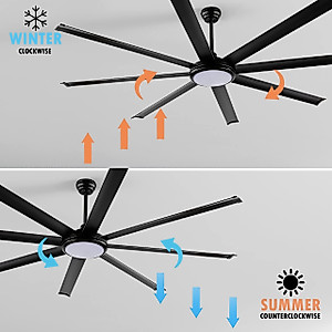 WINGBO 64" Ceiling Fan with Lights and Remote Control, Matte Black Ceiling Fan, 8 Reversible Blades, 6-Speed Noiseless DC Motor, Modern Ceiling Fan for Kitchen Bedroom Living Room, ETL Listed