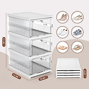 BoxLegend Shoe Storage, Shoe Boxes 3 Tiers Foldable Shoe Storage Boxes Space-saving Clear Sneaker Boxes Stackable Installation-free