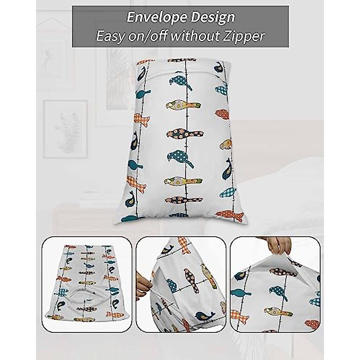 Edwiinsa Orange Teal Plaid Pillow Covers Standard Size Set of 2 20x26 Bed Pillow, Rustic Turquoise Spring Floral Birds Plush Soft Comfort for Hair/Skin Cooling Pillowcases with Envelop Closure