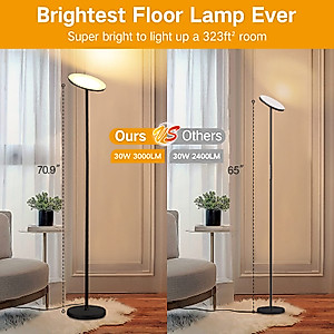 OUTON Floor Lamp, 30W/3000LM LED Modern Torchiere Sky Lamp, Super Bright Dimmable Standing Tall Lamp with 4 Color Temperatures, Remote Touch Control, 1 Hour Timer for Living Room Bedroom Office, Black