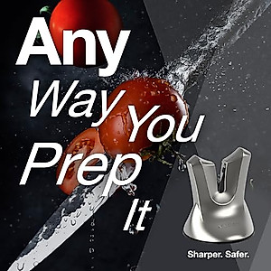 AnySharp XBlade Professional Knife Sharpener with PowerGrip - Hands-Free and Secure - Satin Silver