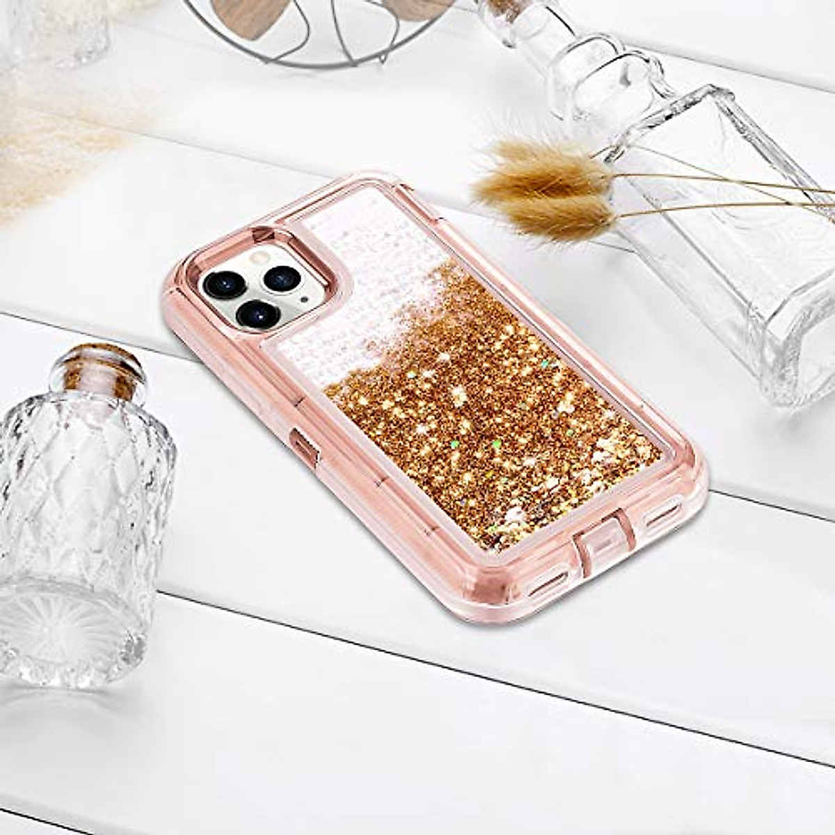 Coolden Case for iPhone 11 Pro MAX Cases Protective Glitter Case for Women Girls Cute Bling Sparkle Heavy Duty Hard Shell Shockproof TPU Case for 2019 Release 6.5 Inches iPhone 11 Pro MAX, Rose Gold