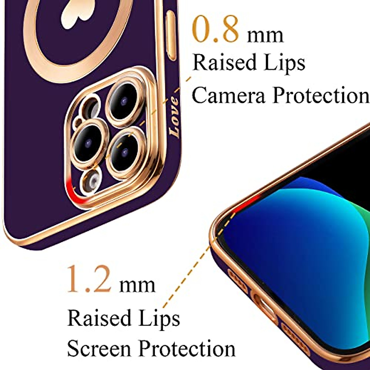 Weonmov Magnetic Case for iPhone 13 Pro Max Case for Women Men [ Compatible with MagSafe ], Cute Love Heart Soft Back Cover Raised Full Camera Lens Protection Phone Case (6.7") - Purple