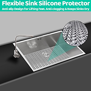 Sink Silicone Protector for Kitchen Sink 26''x14'' ，Back Drain Kitchen Sink Grid Fitting, Heat Resistant Non-Slip, Farmhouse Stainless Steel Porcelain Sink Bottom Sink Mat