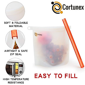 Reusable Silicone Food Storage Bags | 100% Food Grade Silicone Bags | LEAKPROOF, AIRTIGHT | Keep Fruit, Snacks, Veggie, Sandwich FRESH | Set Of 6 Bundle With 6 Reusable Mesh Produce Bags