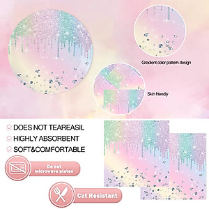 Lousuip 80PCS Iridescent Diamond Party Supplies Disposable Holographic Paper Plates and Napkins Party Tableware for Birthday Cocktail Bridal Shower Graduation Wedding Party Decorations