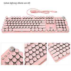 Pink Gaming Keyboard, Round Keycaps Mechanical Keyboard, Retro Punk Typewriter Keyboard, Pink and White Backlight, USB Wired, for Computer(Pink Punk)
