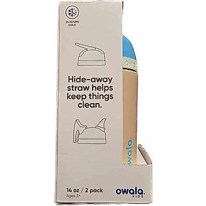 Owala Kids (Pink/Pink and Teal/Yellow) 14 Oz. Water Bottle Carry Loop With Integrated Lock Hygienic Flip Straw Colored Straw Leak Proof Insulated Stainless Steel Perfect Size For Small Hands