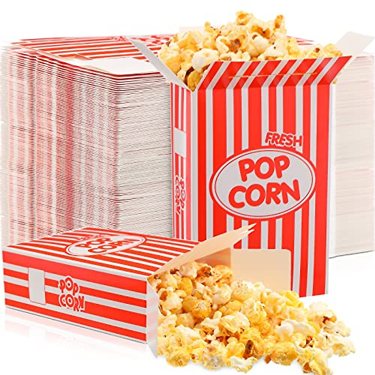 200 Pcs Paper Popcorn Boxes 1 oz Close Top Oil Proof Disposable Popcorn Container 6 x 4 x 2 Inch Red and White Stripes Leak Proof Popcorn Boxes for Party Movie Party Theater Night Carnival Birthday