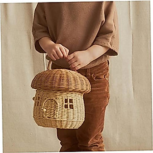 Rattan Storage Basket Decorative Woven Basket with Lid Woven Handle Basket for Shelf Organizer Decorative Box for Baby Kids Room.
