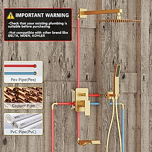 HomGoo Shower System with Tub Spout, Shower Faucet Set with 10-Inch Rain Shower Head, Handheld Shower head and Shower Faucet Trim valve, Wall Mounted Bathroom Shower Combo Set,Gold