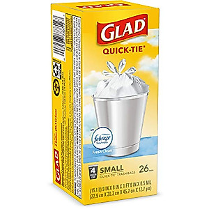 GLAD Small Trash Bags - 4 Gallon Trash Bag for Waste Basket, Gain Fresh Clean Scent, 26 Count (Pack of 6)