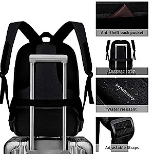 Veballensty Business Laptop Backpack, 15.6 Inch Travel Anti-Theft Water Resistant College School Backpack with USB Chargering/Headphone Port for Men Women Casual Hiking Travel Daypack(Black)