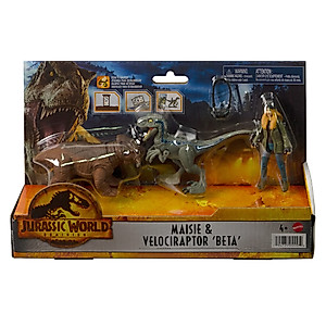 Jurassic World Dominion Human & Dino Pack Maisie & Velociraptor Beta & Accessories, Authentic Action Figures, Movable Joints, Ages 4 Year & Up