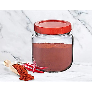 Yera Glass Square Clear Jars & Containers||for Kitchen Pantry Masala,Honey,Pickles,Dry Fruits,and Coffee Beans Storage||Gifting And Crafting Item||Plastic Red Lid (Aahar Jar) (300ml, Set Of 4)