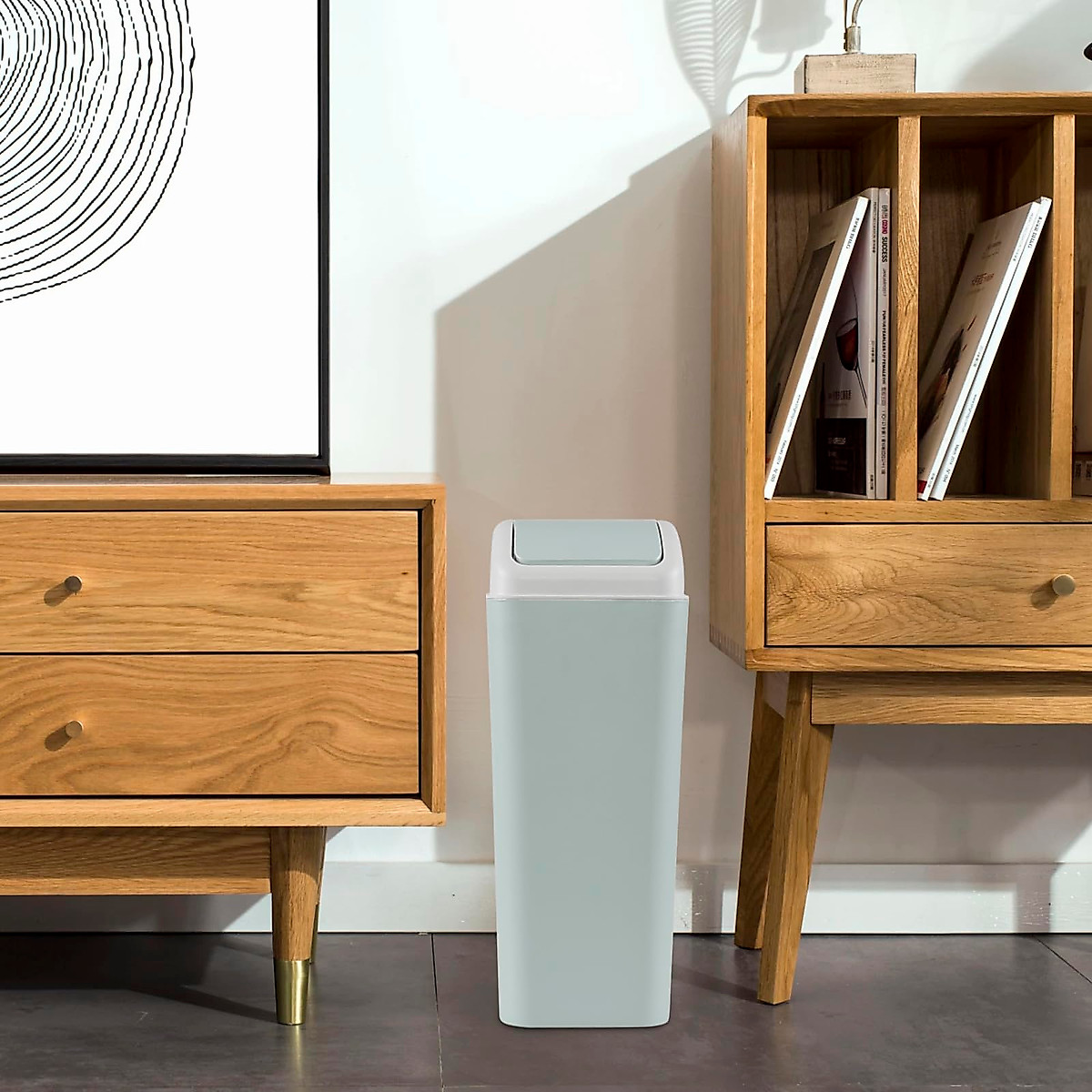 Wakikini 3.5 Gallons Swing Top Garbage Can, Plastic Trash Can with Swing Lid, Blue