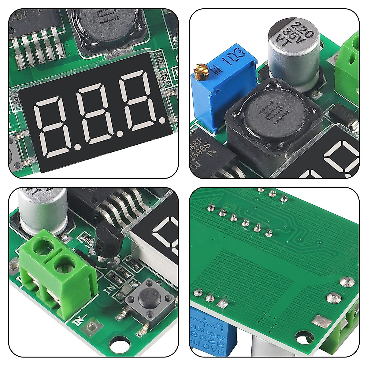 Aobao 4pcs LM2596 DC-DC Adjustable Buck Converter Reduced Voltage Regulator Power Module 4.0-40V Input to 1.25-37V Output with LED Voltmeter Digital Display (Green)