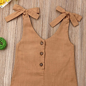 GOOCHEER Toddler Kids Baby Girl Summer Clothes Solid Strap Romper Bodysuit Jumpsuit Playsuit Overalls Outfit (Brown, 18-24 Months)