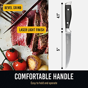 Bright Hobby Steak Knives - 5 Inches Steak Knives Set of 4 | Razor Sharp High Carbon German Steel Steak Knife Set for Steak | Serrated Steak Knives for Kitchen | Quality Steak Knifes