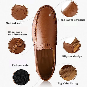 Lapens Men's Driving Shoes Premium Genuine Leather Fashion Slipper Casual Slip On Fashion Sneakers Breathable Mules Sandals Loafers Shoes LPMLFS1588-RB45 Red/Brown