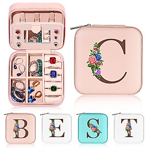 Yesteel Travel Jewelry Case Jewelry Box Jewelry Organizer, Travel Essentials Travel Accessories, Birthday Gifts for Women Mom Grandma Initial C