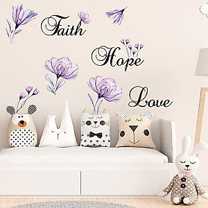 Lchen Faith Hope Love Wall Sticker Purple Lily Flower PVC Wall Decal Home Background Decor Removable Wall Art Sticker (Faith Hope Love)