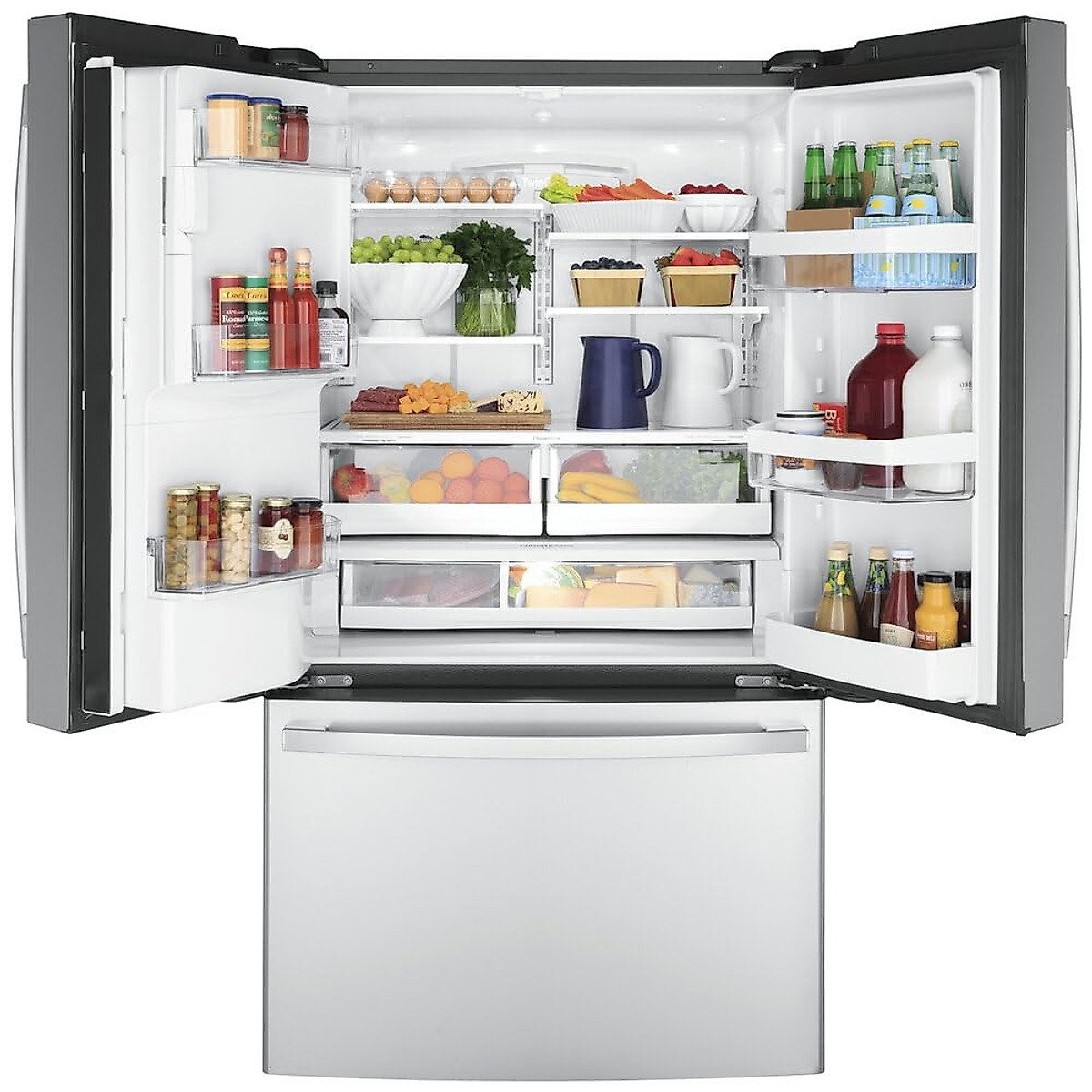 GE GYE22GYNFS 36" French Door Counter Depth Refrigerator with 22.1 cu. ft. Total Capacity Space Saving Ice Maker Showcase LED Lighting in Stainless Steel