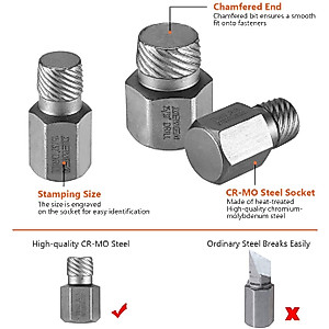 XEWEA 13Pcs Screw Extractor Set Hex Head Multi-Spline Easy Out Bolt Extractor Kit, Chrome Molybdenum Alloy Steel Rounded Bolt Remover Tool for Broken Rusted Bolts Screws