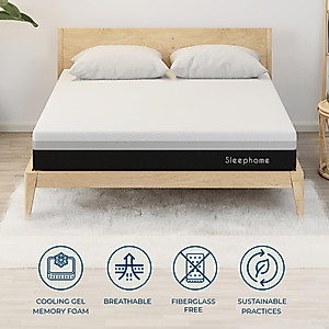 Sleephome Queen Size 12 inch Hybrid Pocket Spring & Cool Gel Memory Foam Mattress, Pressure Relieving, Medium, CertiPUR Certified, Fiberglass-Free Mattress, Queen Size Mattress Bed in a Box