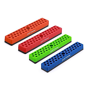 AIRTOON 4PCS 1/4" Magnetic Hex Bit Holder, 43 Holes Bit Storage with Strong Magnetic Base, Magnetic Screwdriver Bit Organizer, Red, Blue, Green and Orange